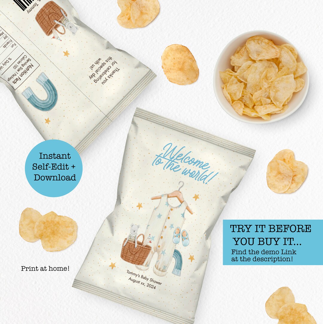 Boho Chic Potato Chip Bag Template for Baby Shower Hippie - Etsy