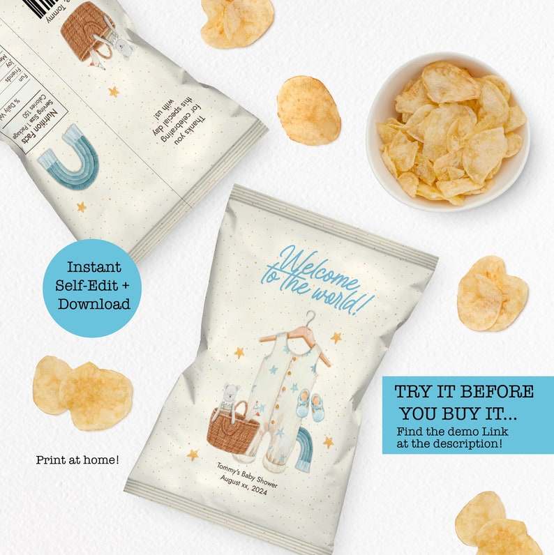 Boho Chic Potato Chip Bag Template for Baby Shower Hippie - Etsy