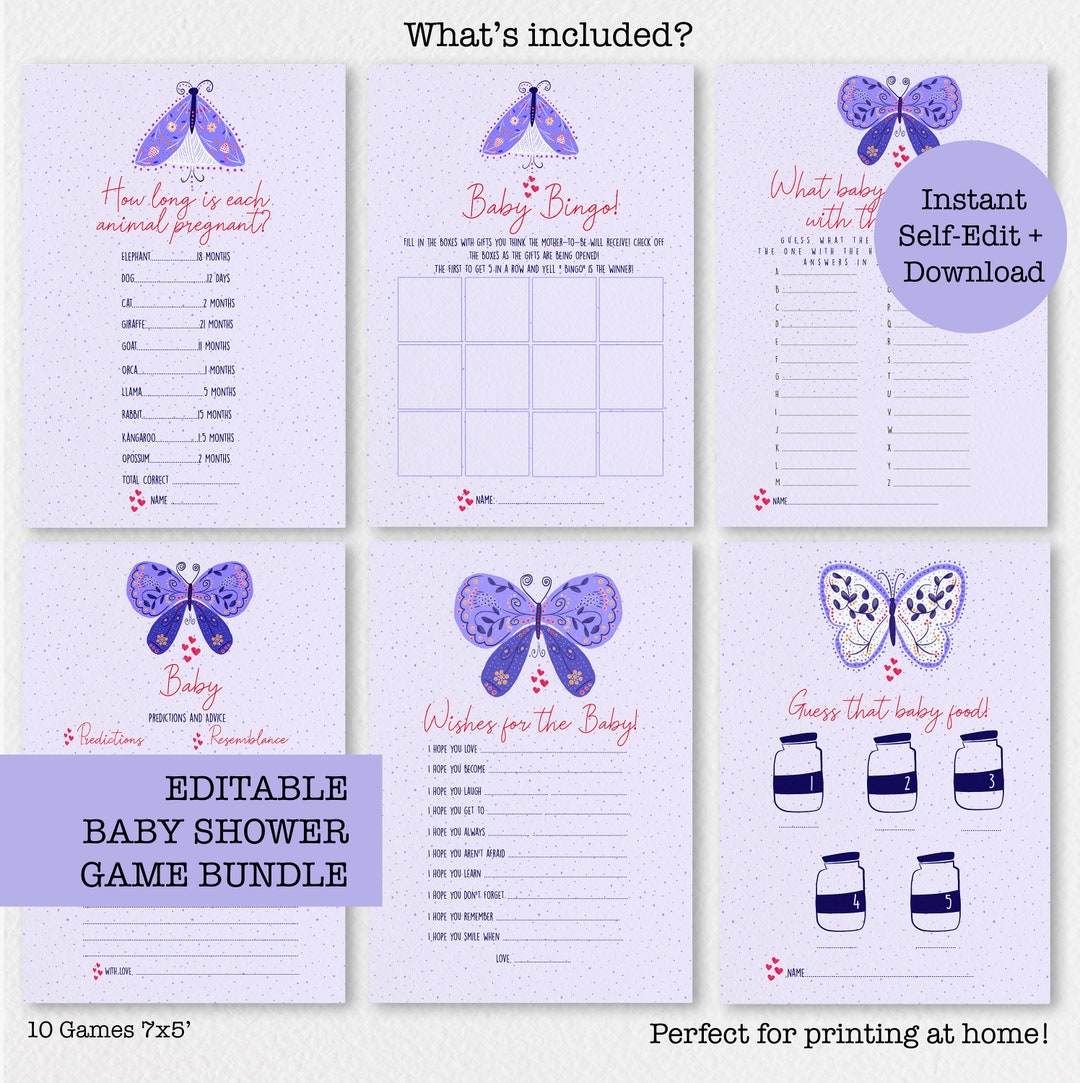 Little Cutie Butterfly Baby Shower Games Bundle Instant - Etsy