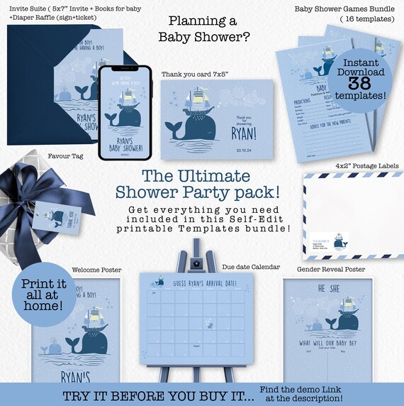 Under the Sea Baby Shower Mega Bundle Template Nautical Ocean - Etsy