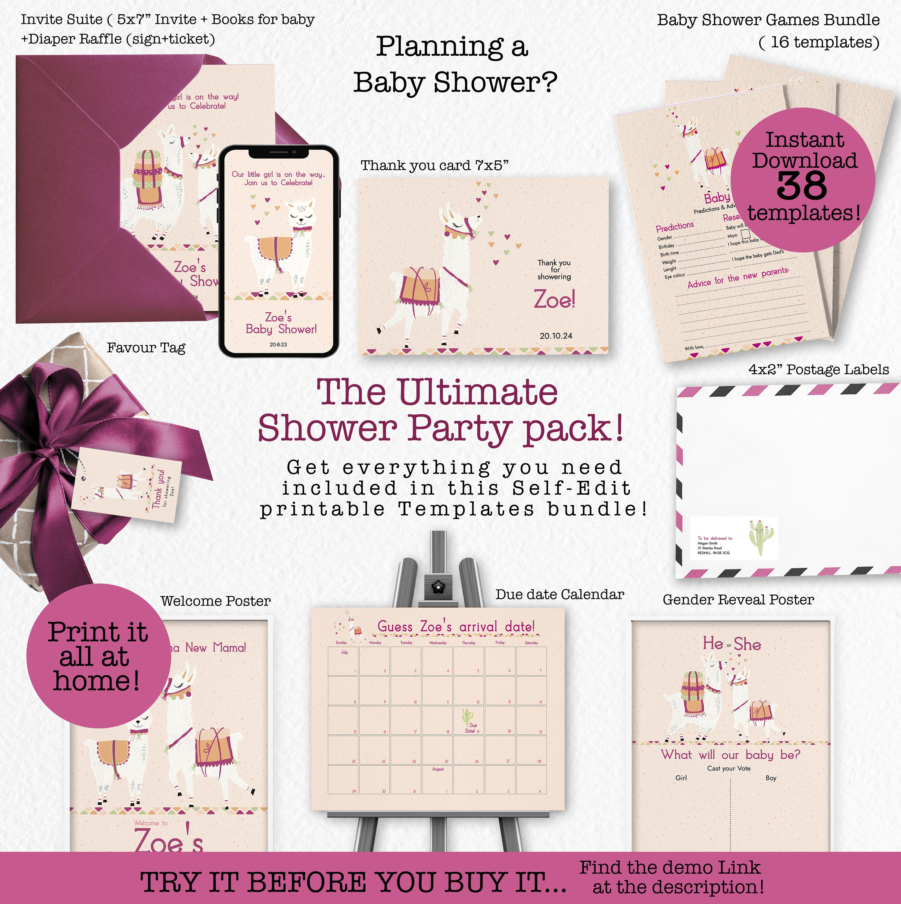 Llama Baby Shower Mega Bundle Printable Template Instant - Etsy