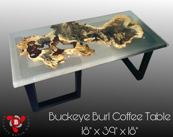 Buckeye Burl and Blue Epoxy Coffee Table With Powdercoated Steel Base ...