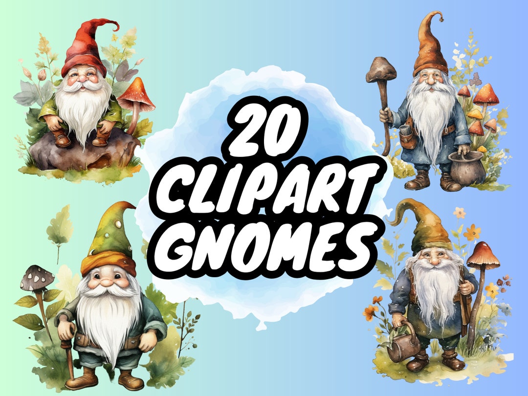 Watercolor Garden Gnome Clipart, Cute Gnomes Clipart PNG Bundle, - Etsy