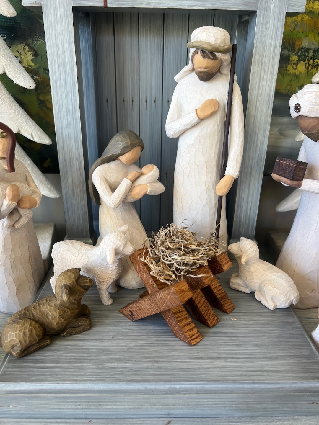Handmade Oak Manger Cradle for Willow Tree Nativity – Miniature Bedding ...