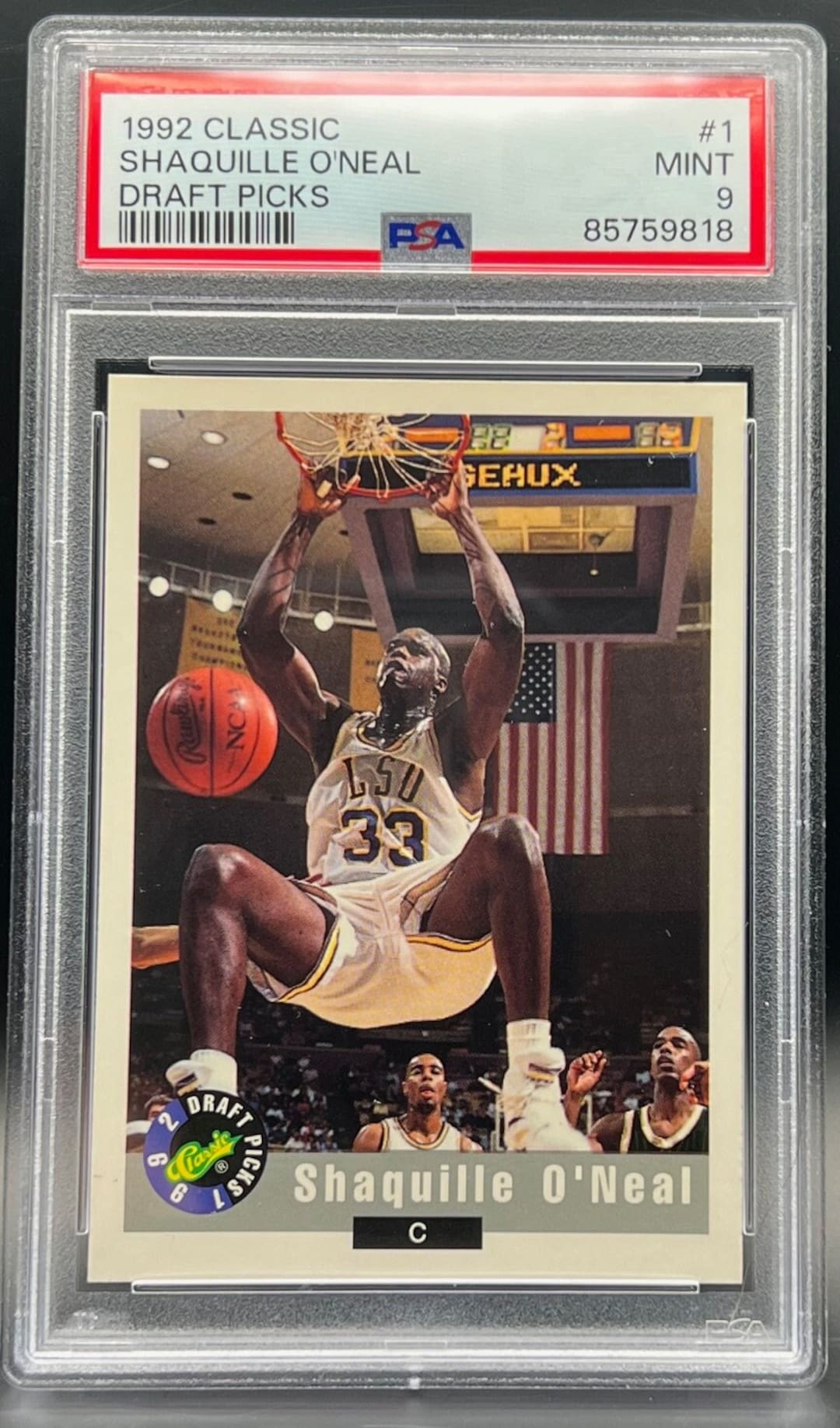 1992 Classic Shaquille O Neal Draft Picks Card #1 Shaq RC PSA 9 Shaq ...