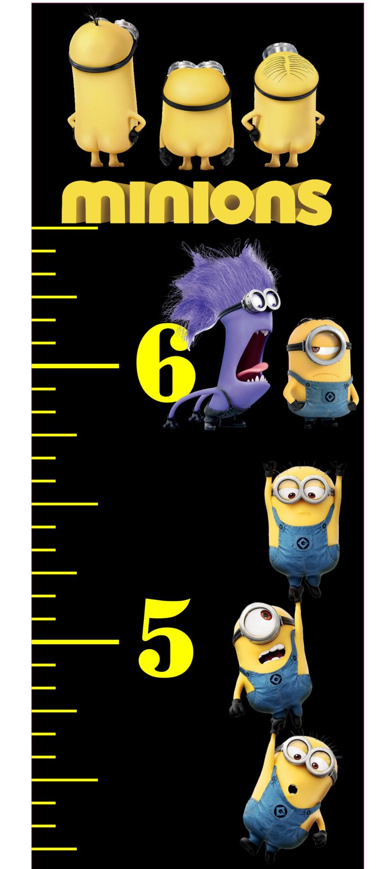 Minions 6ft Growth Chart Life Size Durable Removable Viynl That is Safe ...