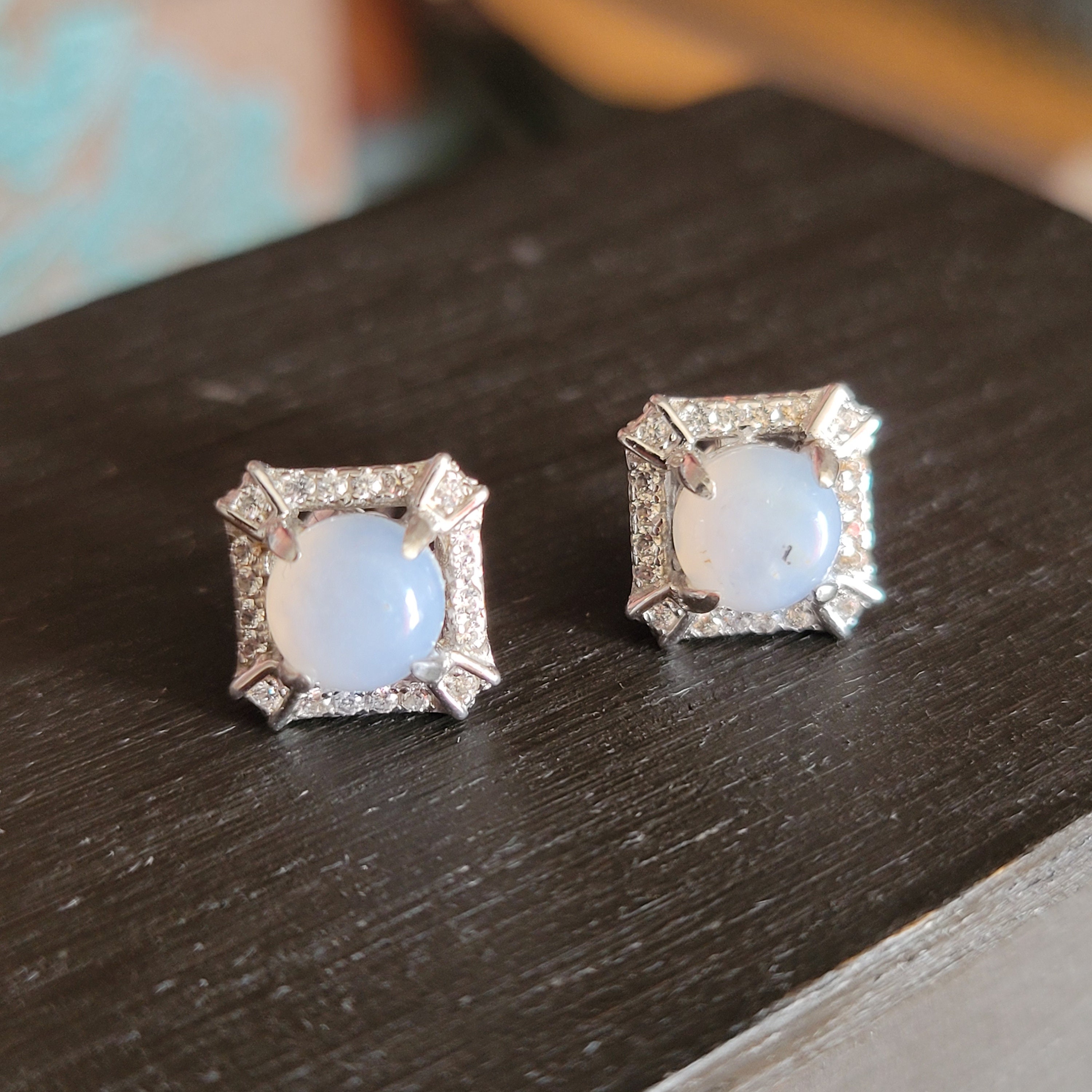 Ellensburg Blue Agate Square Halo Earrings Sterling Silver - Etsy