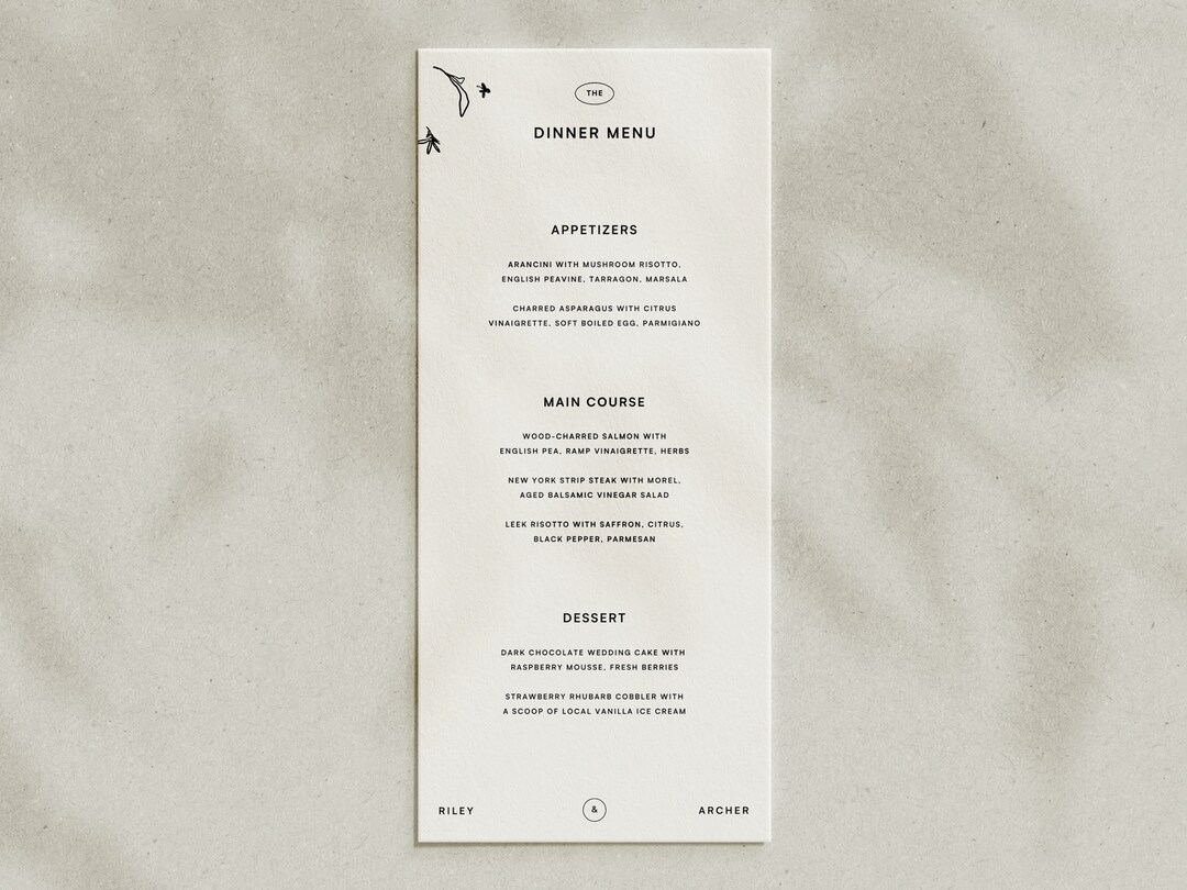 GARDEN hand-drawn Menu Template • Modern Minimalist Floral Ink ...
