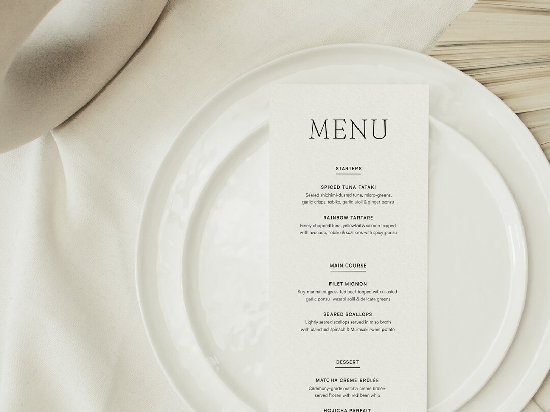 VERONA modern Minimalist Menu Template Classic Typography, Wedding ...