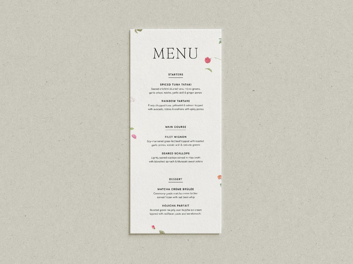 ROSA modern Floral Menu Template • Elegant and Minimalist, Wedding ...