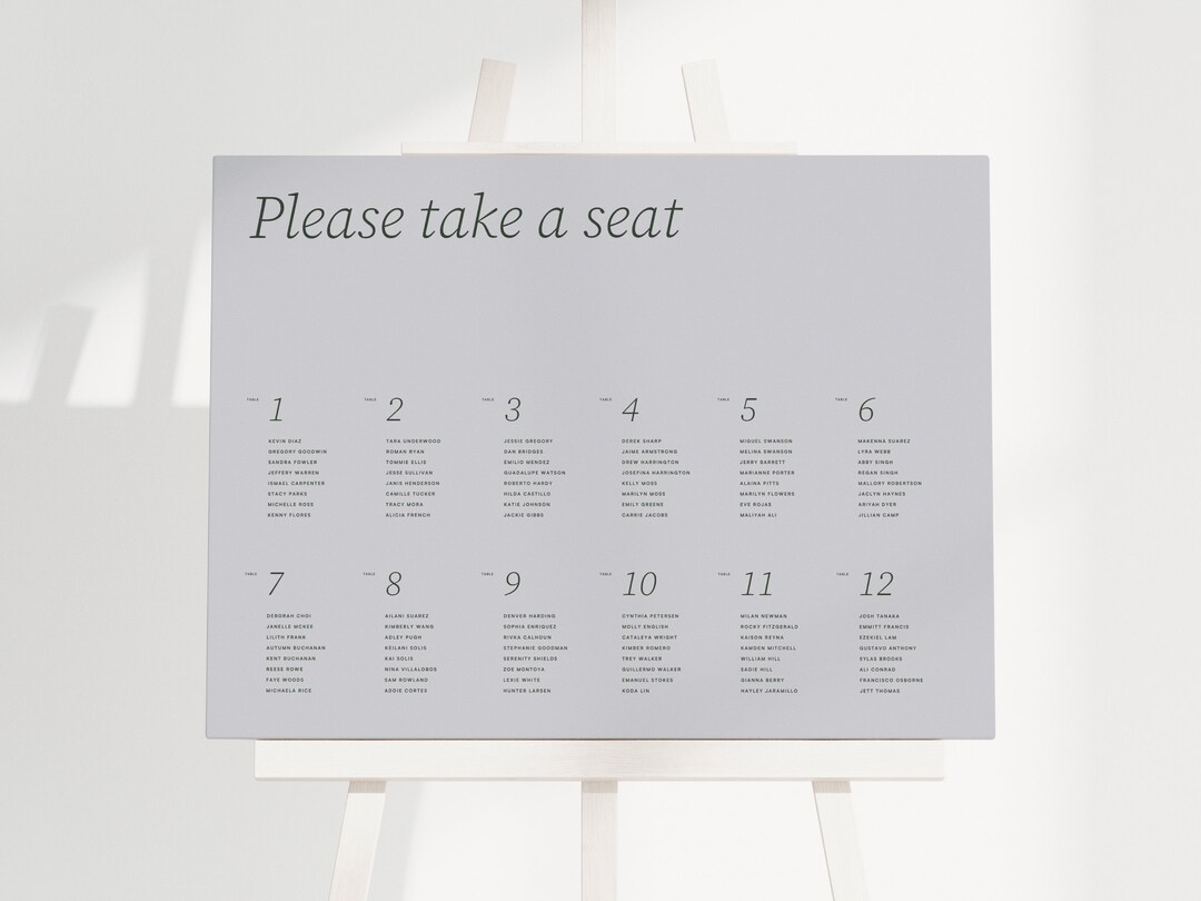 SOLEIL minimalist Seating Chart Template • Effortless and Modern Design ...