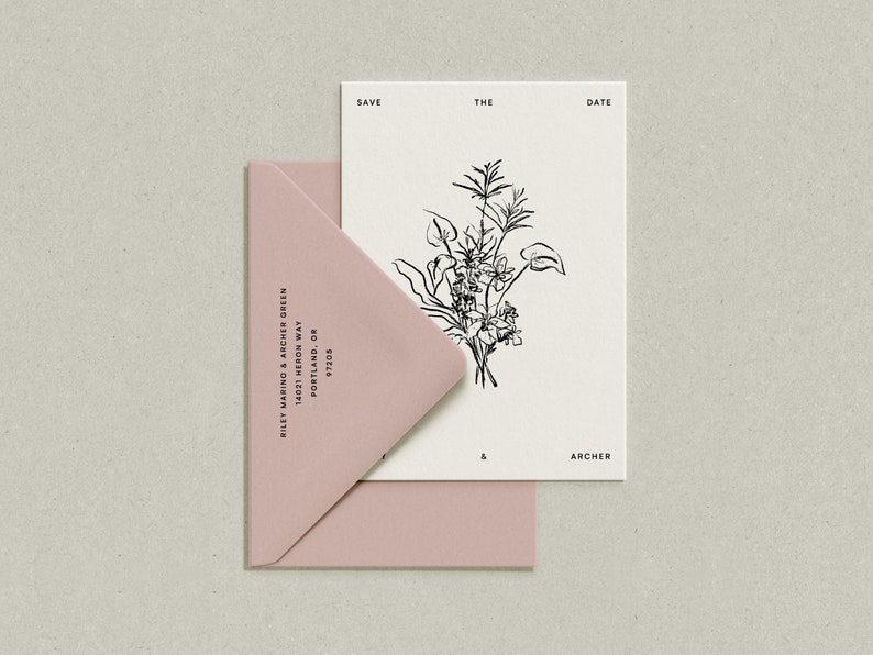 Hand-drawn Floral Save the Date Template for Modern and Minimalist ...
