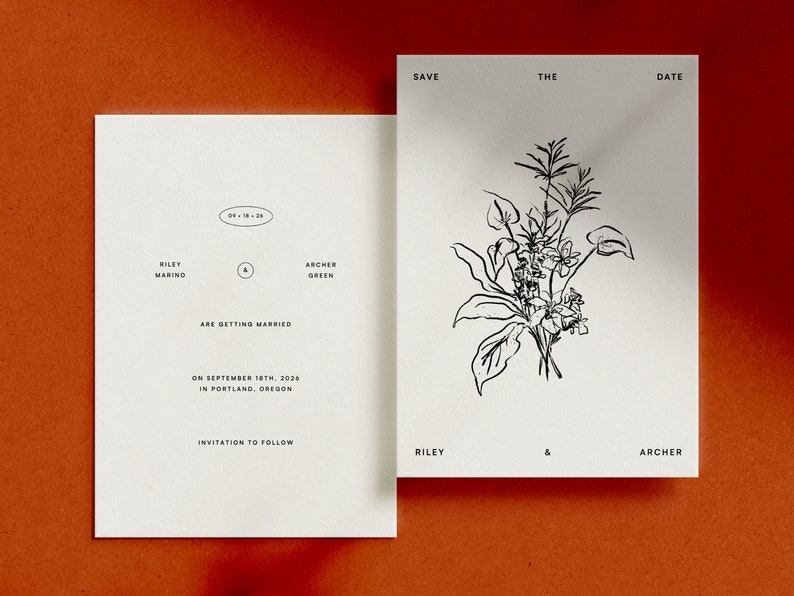 Hand-drawn Floral Save the Date Template for Modern and Minimalist ...