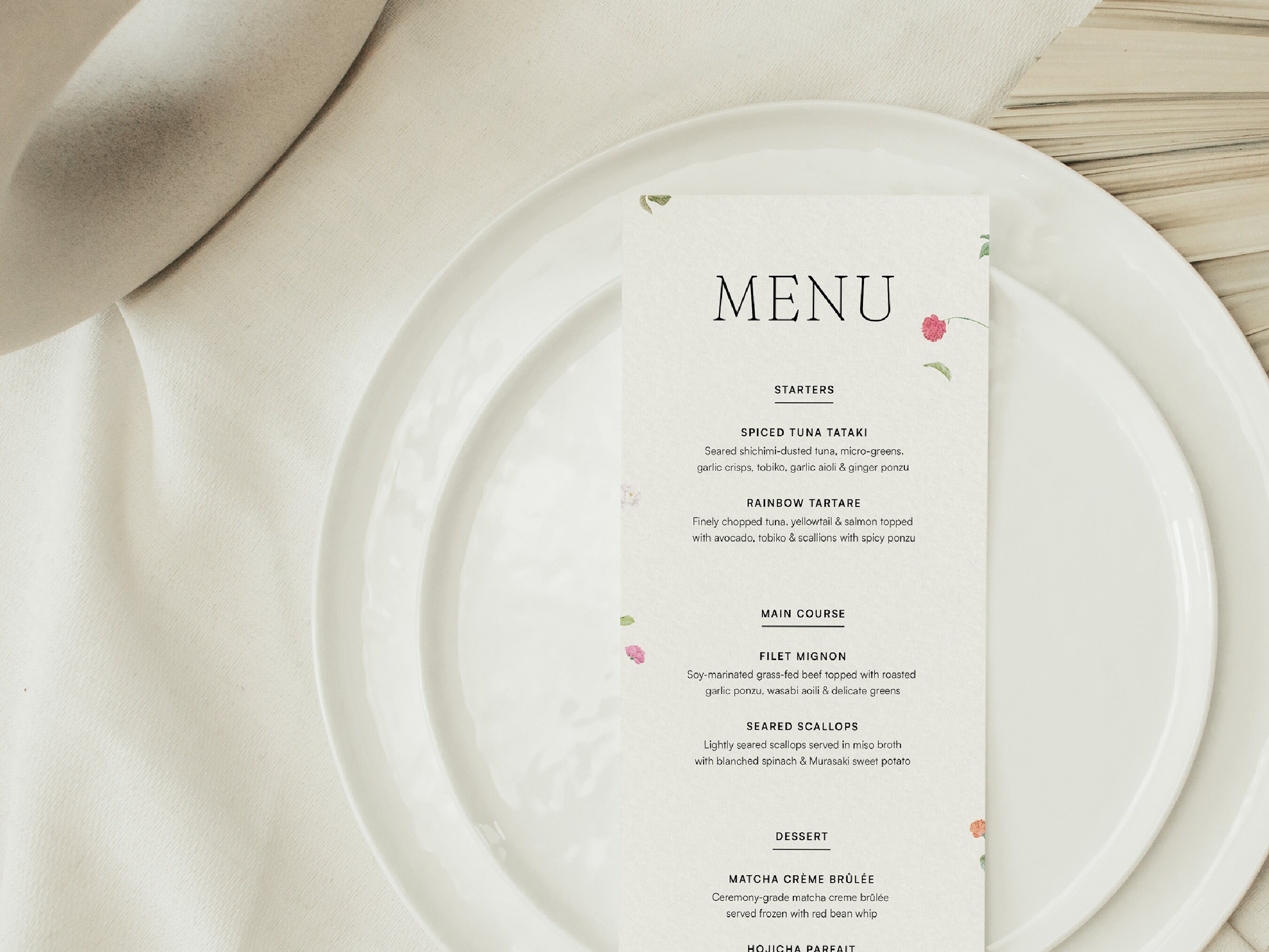 ROSA modern Floral Menu Template • Elegant and Minimalist, Wedding ...