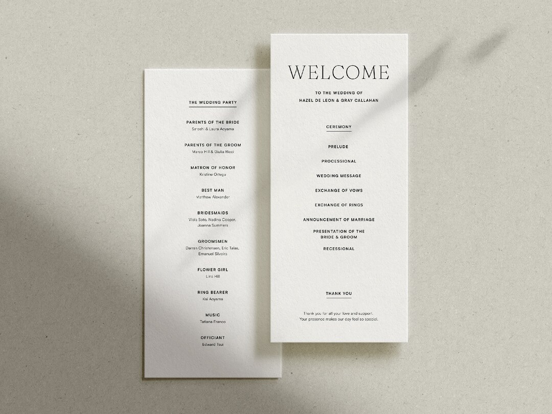Elegant Wedding Program Template, Romantic and Minimalist, Digital ...