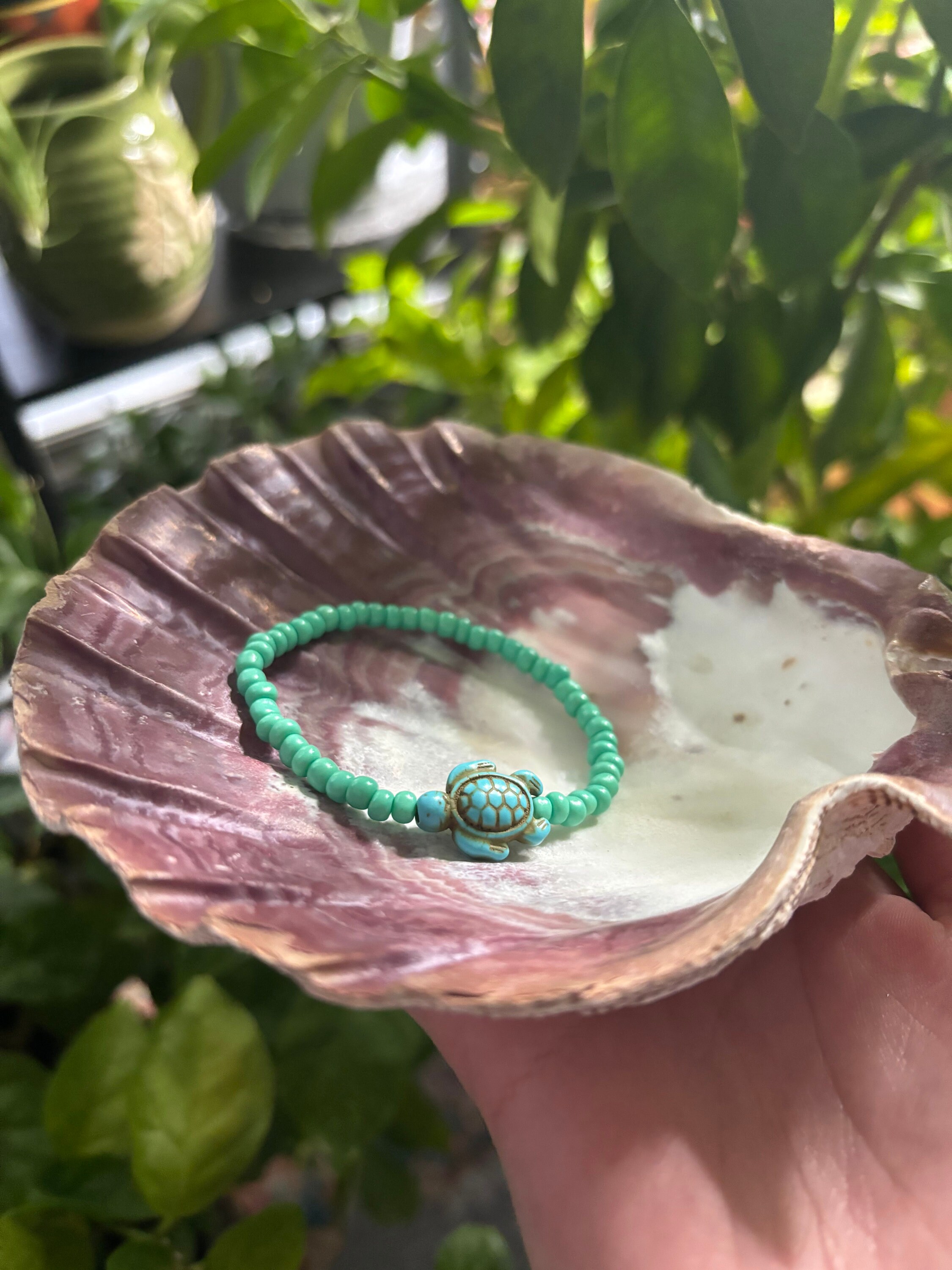 Teal Seed Bead Turtle Elastic Bracelet - Etsy