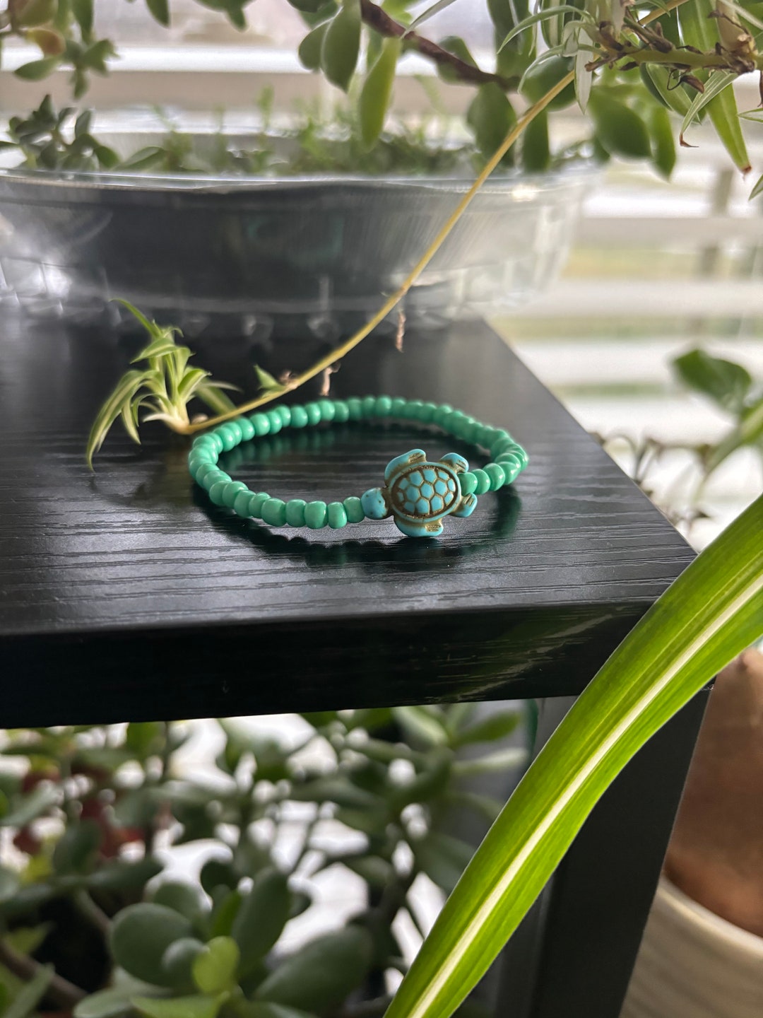 Teal Seed Bead Turtle Elastic Bracelet - Etsy