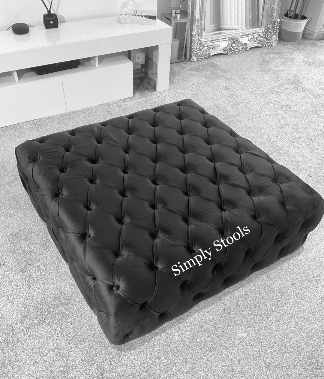 Ebony Deep Buttons Chesterfield Style Footstool Coffee Table - Etsy