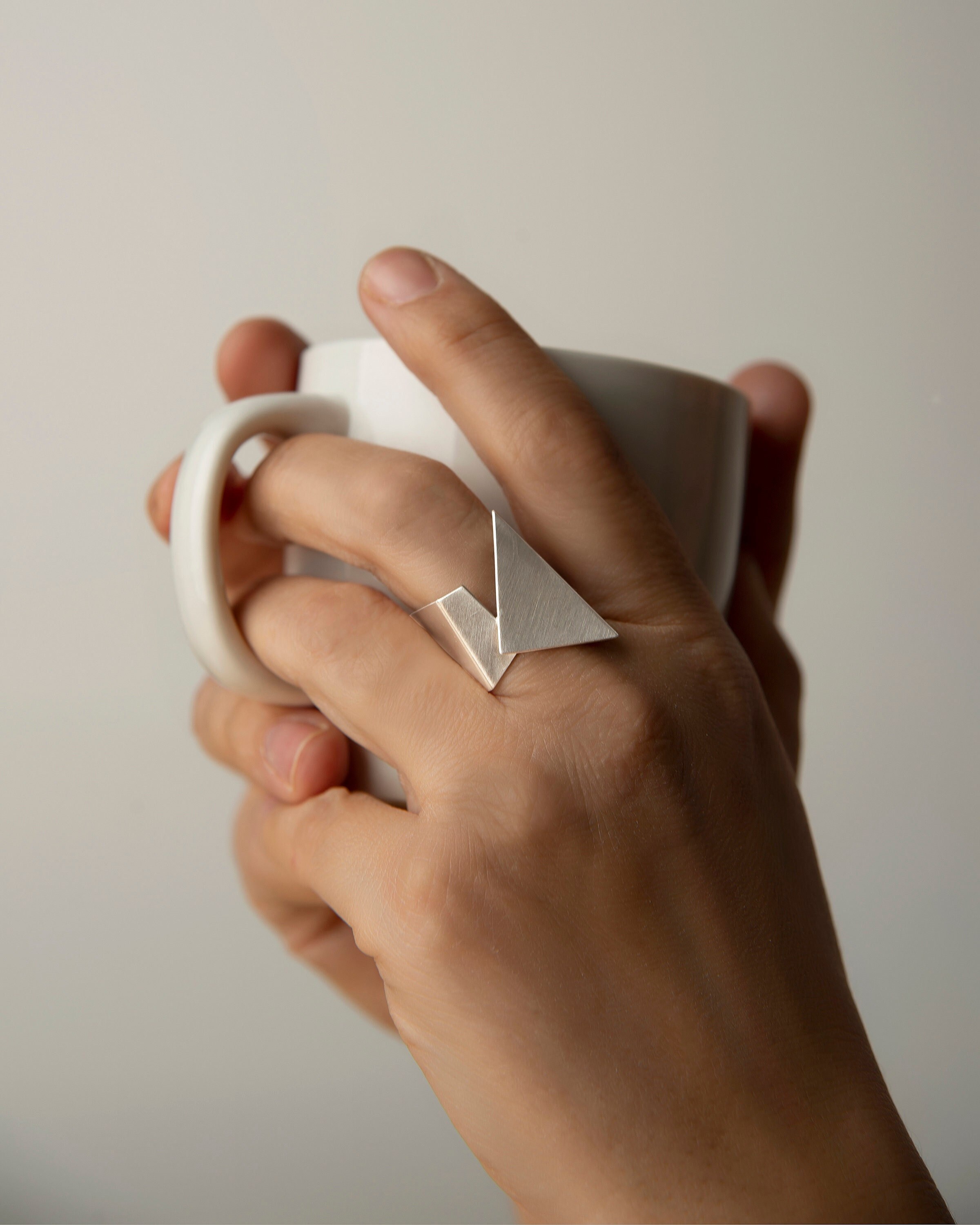 Simple Elegant Origami Ring in Sterling Silver, Minimal Architectural ...