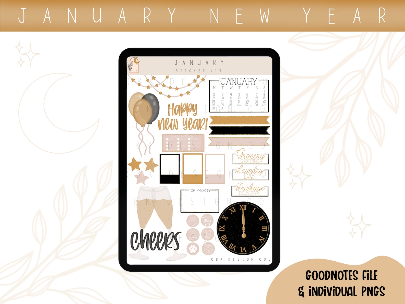 January Digital Sticker Kit- New Year 2023- Goodnotes Files & Pngs ...