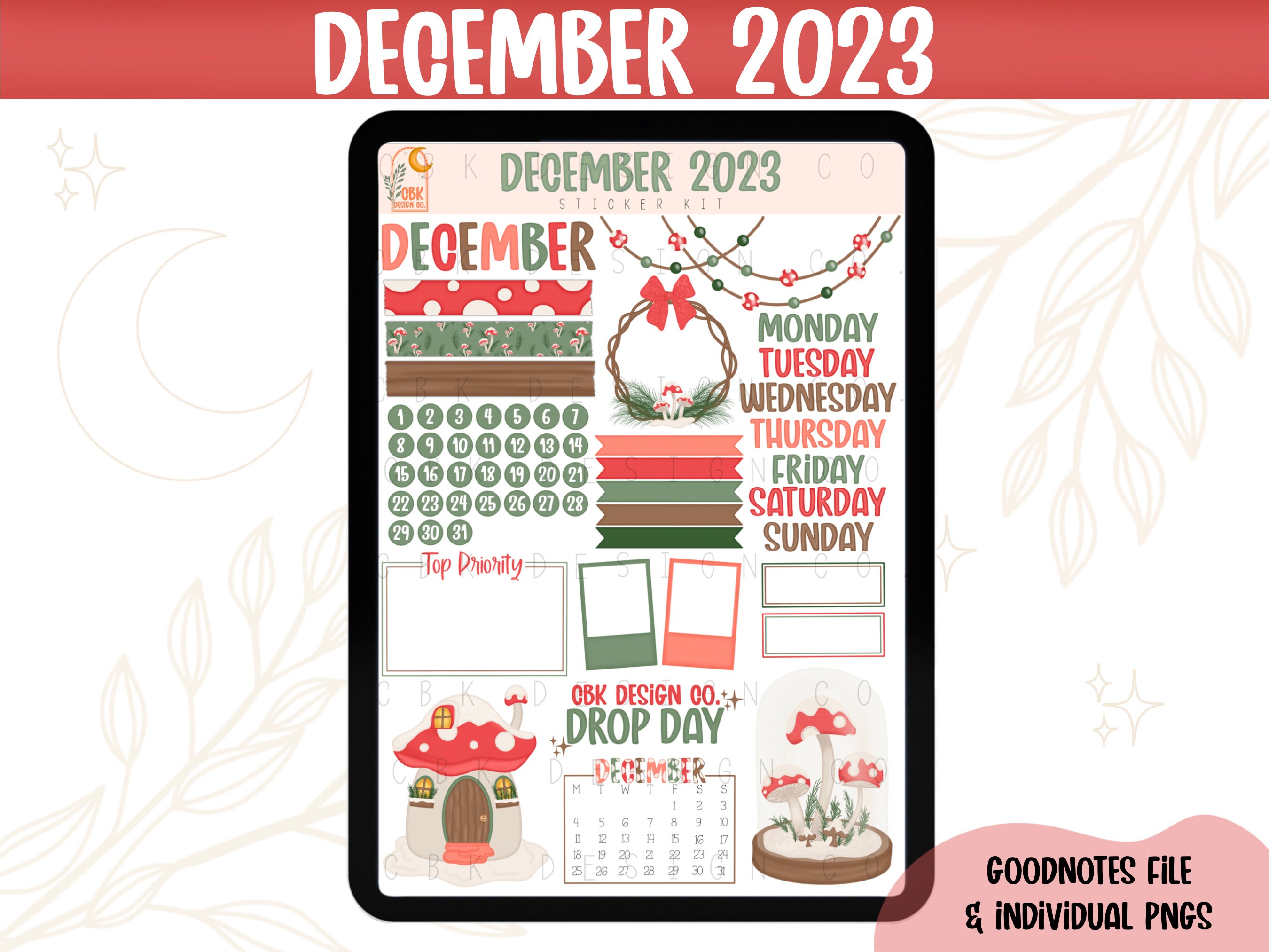 December 2023-digital Sticker Kit- Goodnotes Files & Pngs- Digital ...