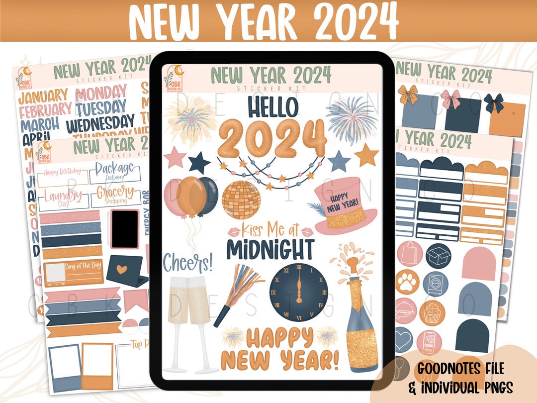 New Year 2024 Digital Sticker Kit- Goodnotes Files & Pngs- Digital ...