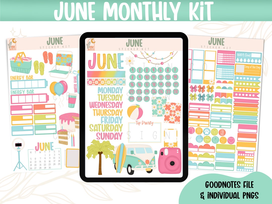 June Digital Sticker Kit 2023- Goodnotes Files & Pngs- Digital Planner ...