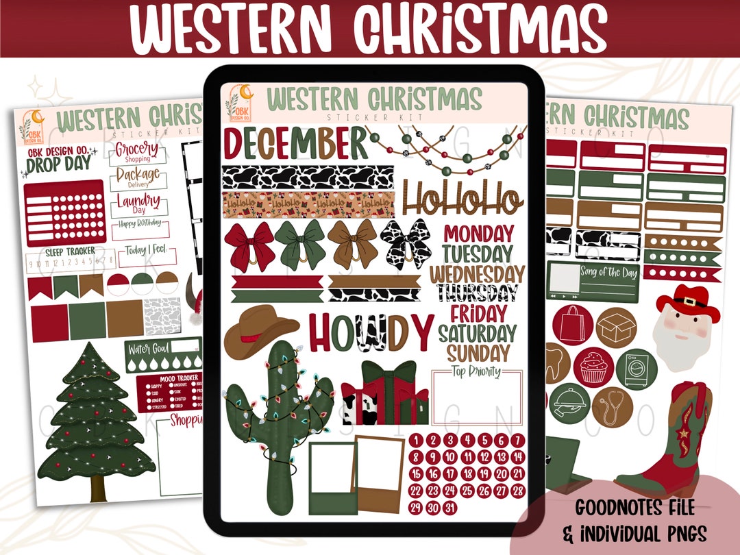 Western Christmas- Updated Digital Sticker Kit- Goodnotes Files & Pngs ...