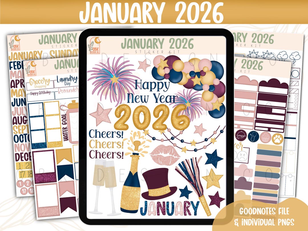 January Digital Sticker Kit- 2026 - Goodnotes Files & Pngs - Etsy