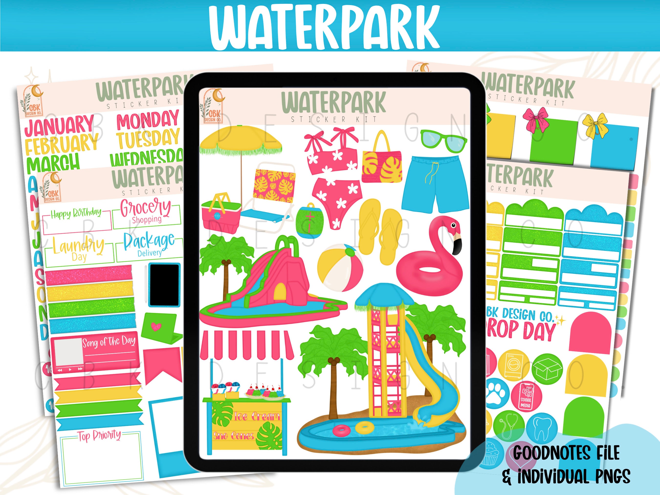 Digital Sticker Kit Waterpark Goodnotes Files & Pngs Digital Planner - Etsy
