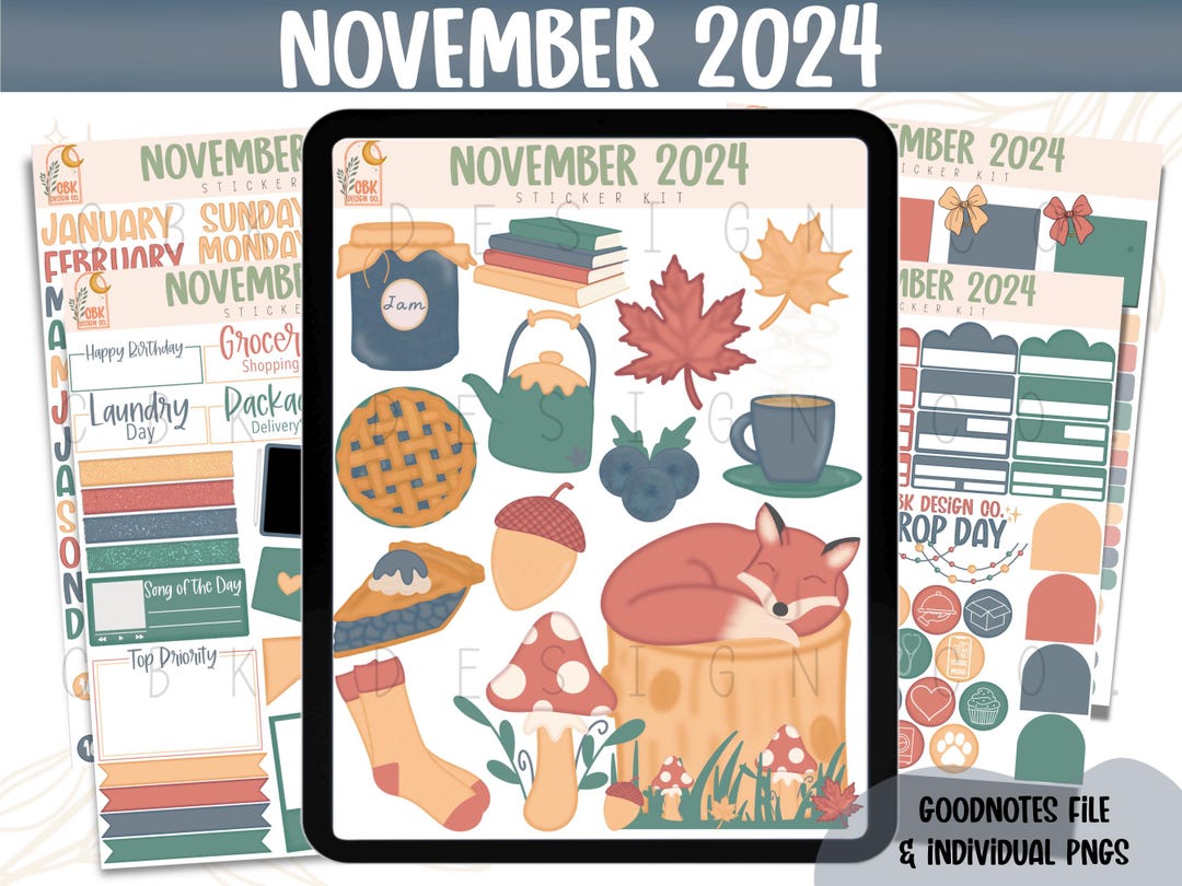 November Digital Sticker Kit- 2024 - Goodnotes Files & Pngs- Digital ...