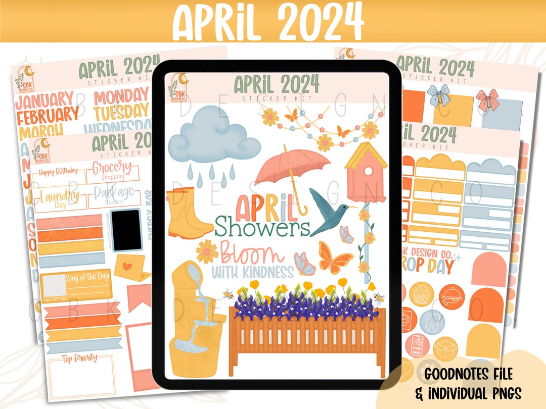April Digital Sticker Kit 2024- Goodnotes Files & Pngs- Digital Planner ...
