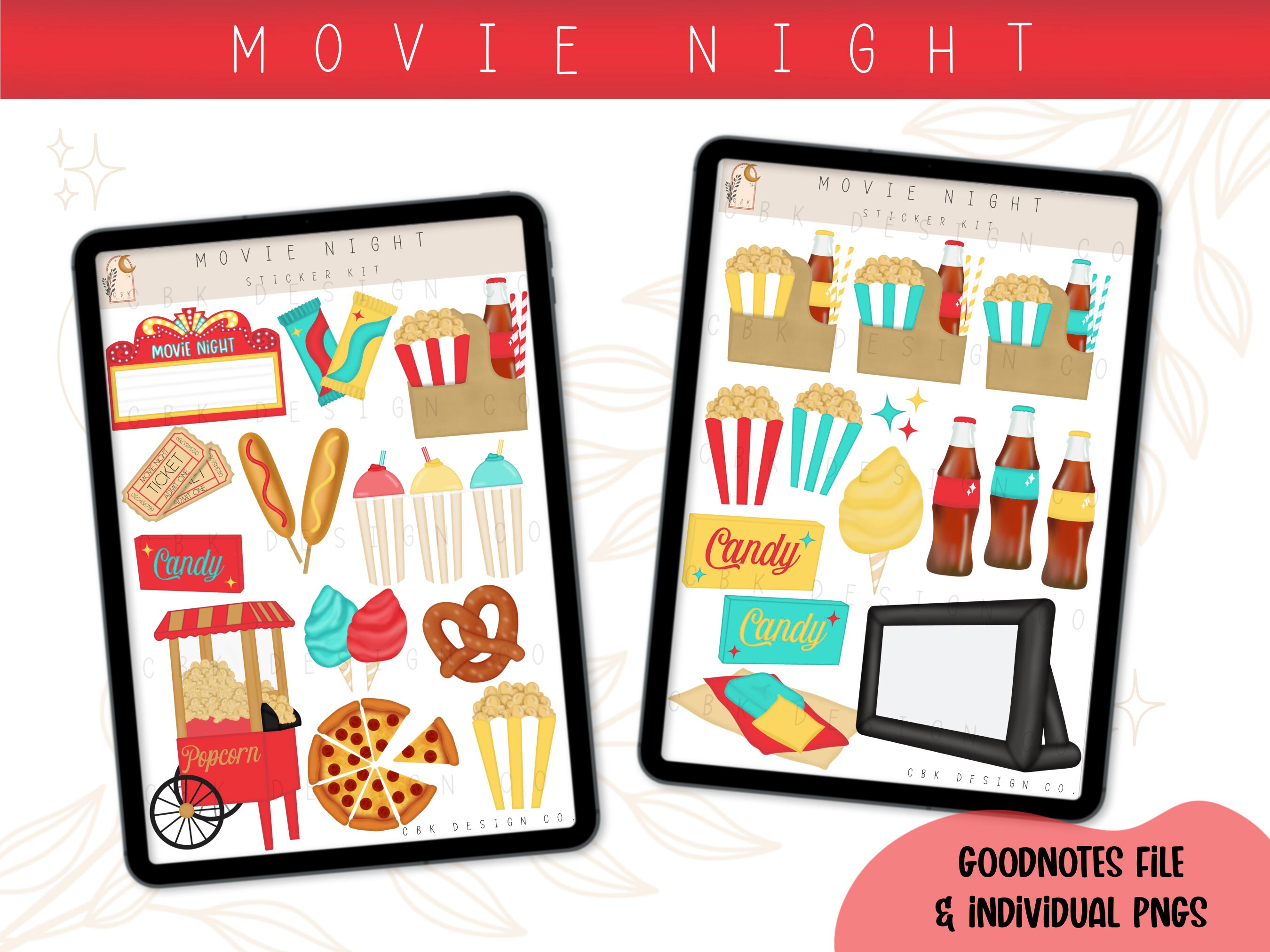Movie Night Digital Sticker Kit - Goodnotes Files & Pngs- Digital ...