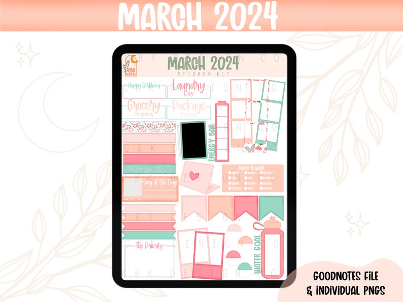 March Digital Sticker Kit 2024- Goodnotes Files & Pngs- Digital Planner ...