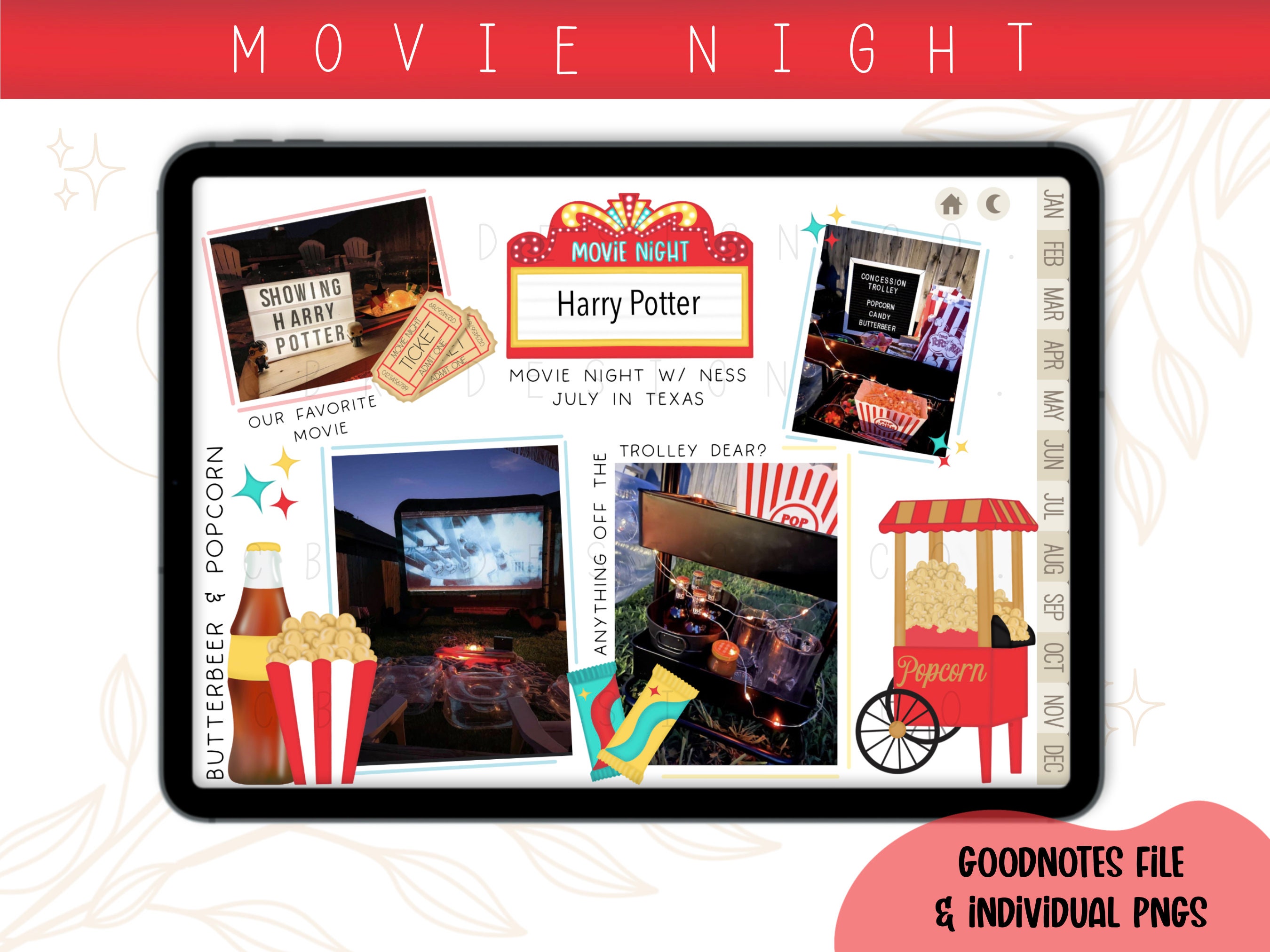 Movie Night Digital Sticker Kit - Goodnotes Files & Pngs- Digital ...