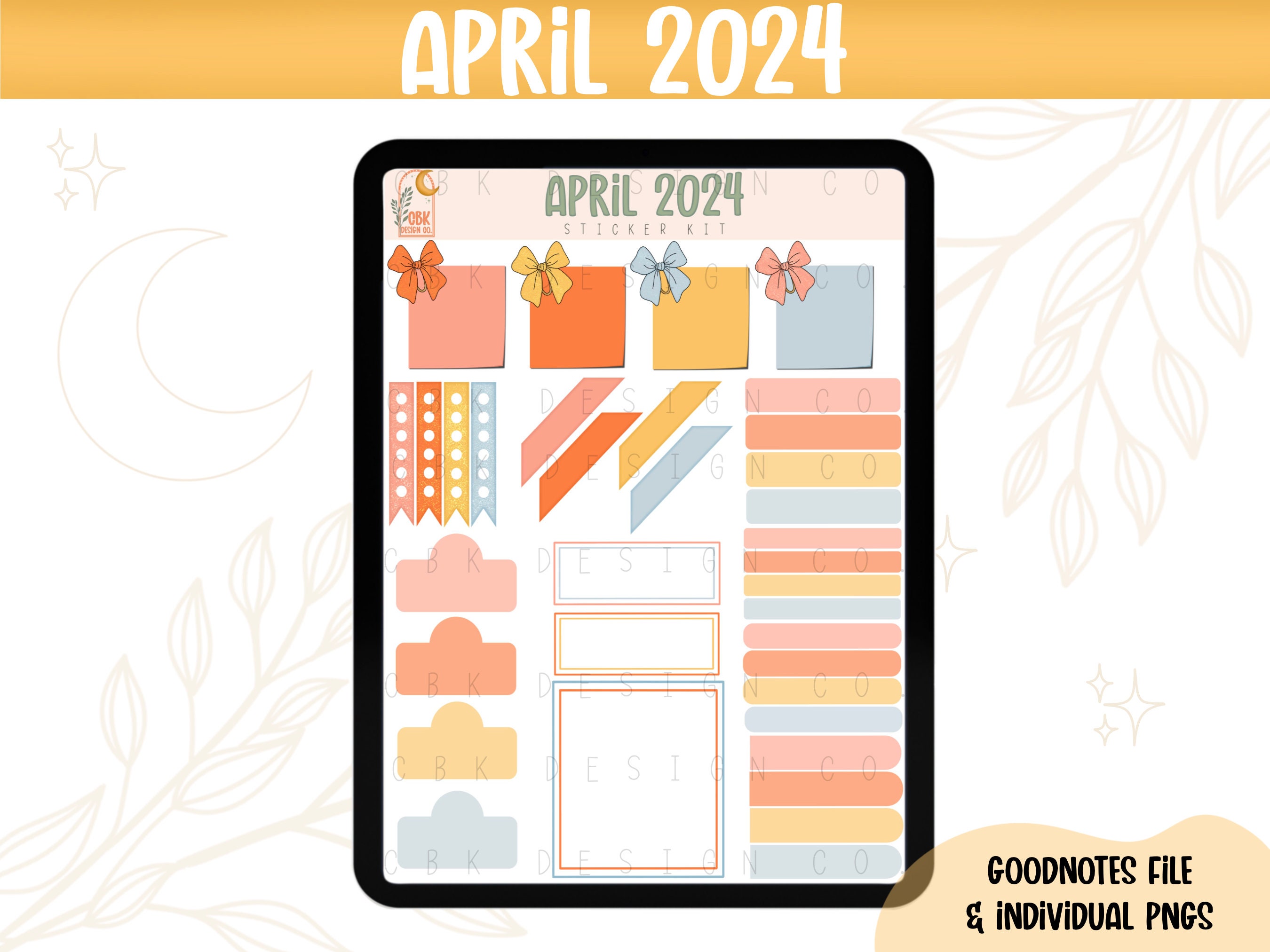April Digital Sticker Kit 2024 Goodnotes Files & Pngs Digital Planner ...