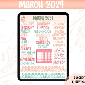 March Digital Sticker Kit 2024- Goodnotes Files & Pngs- Digital Planner ...