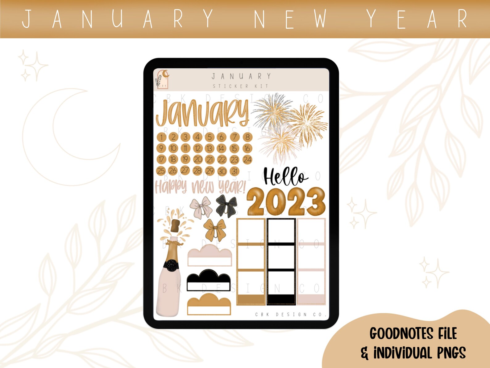 January Digital Sticker Kit- New Year 2023- Goodnotes Files & Pngs ...