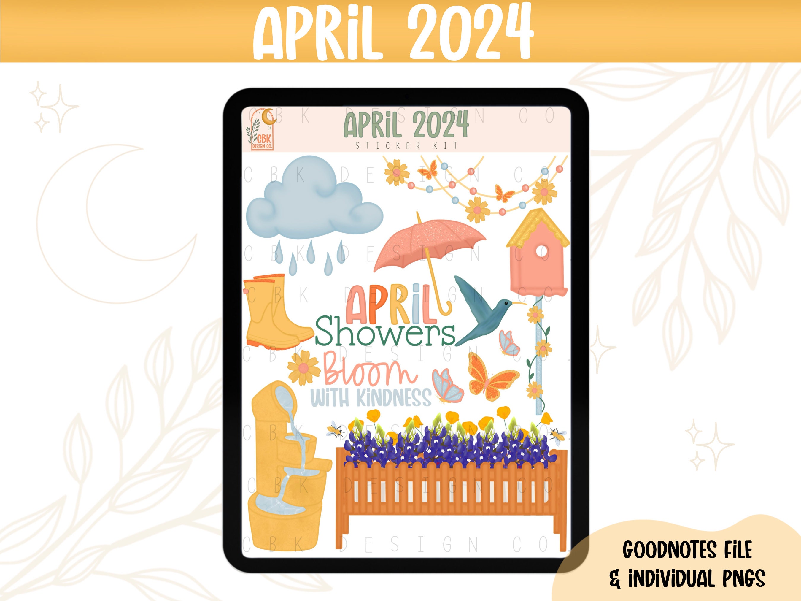 April Digital Sticker Kit 2024- Goodnotes Files & Pngs- Digital Planner ...
