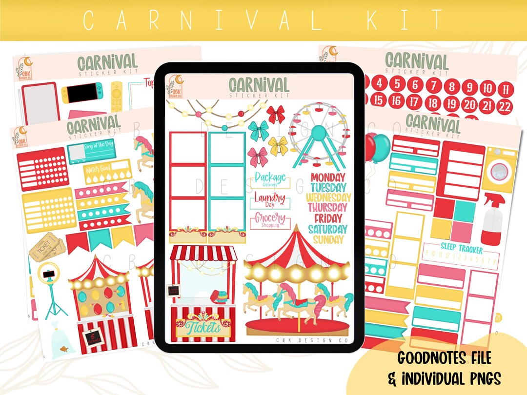 Carnival Digital Sticker Kit- Goodnotes Files & Pngs- Digital Planner ...