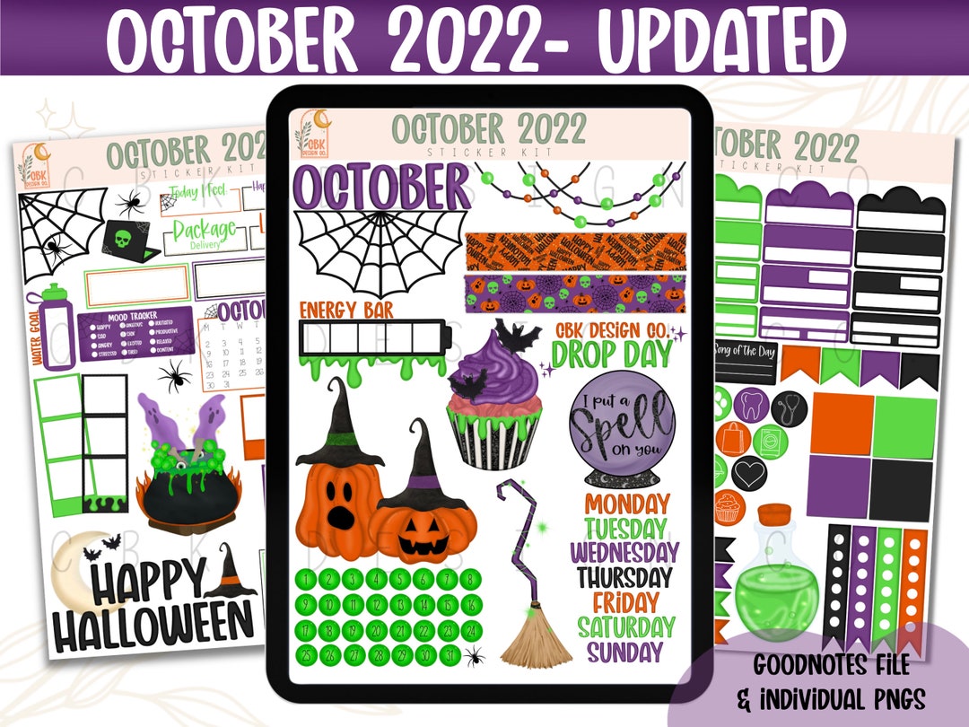 October Digital Sticker Kit- Updated 2022- Goodnotes Files & Pngs ...