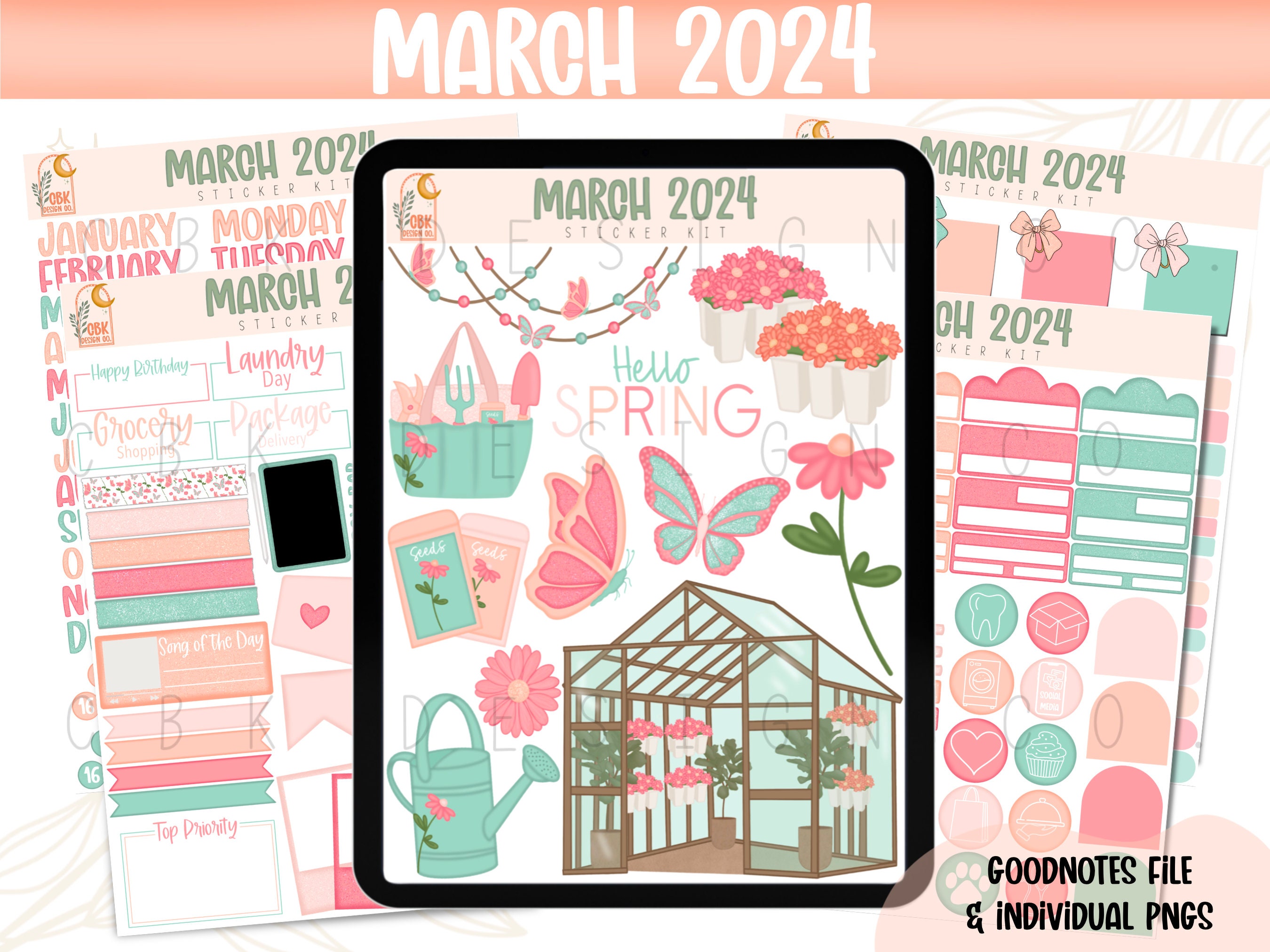 March Digital Sticker Kit 2024- Goodnotes Files & Pngs- Digital Planner ...