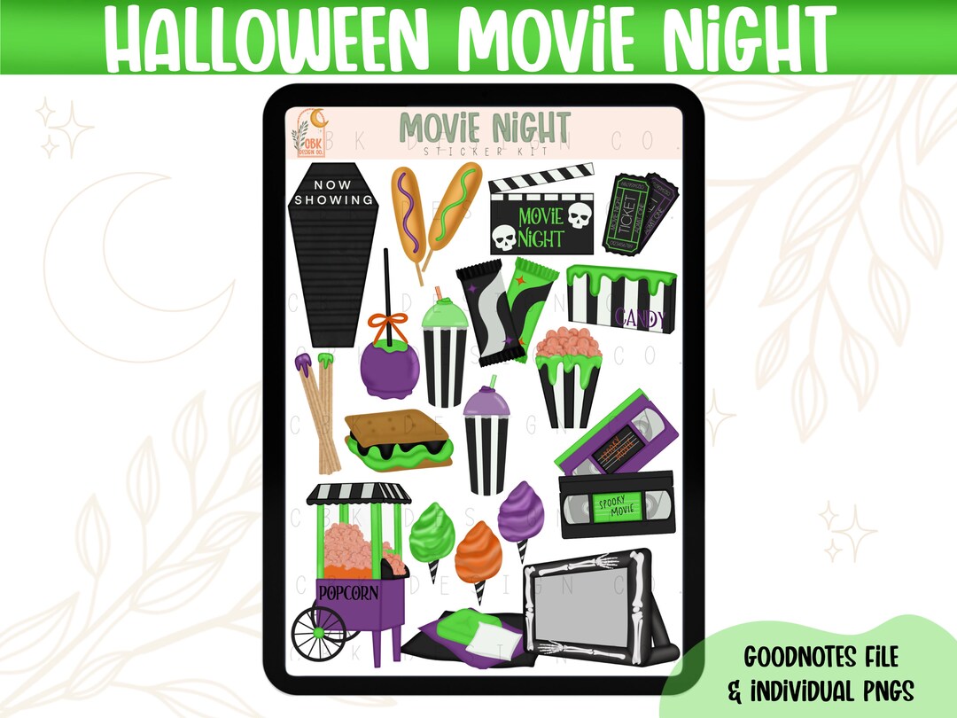 Halloween Movie Night Digital Sticker Kit - Goodnotes Files & Pngs ...