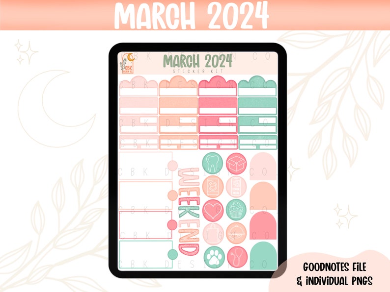 March Digital Sticker Kit 2024- Goodnotes Files & Pngs- Digital Planner ...