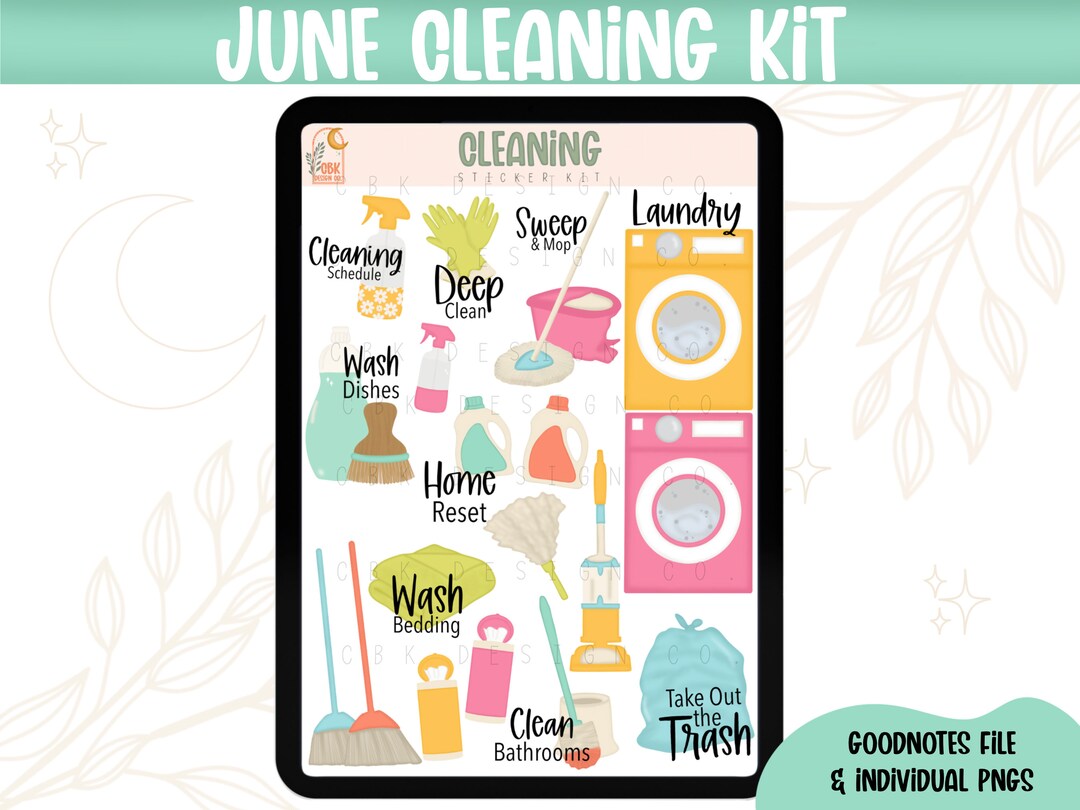 Cleaning Digital Sticker Kit- June - Goodnotes Files & Pngs- Digital ...