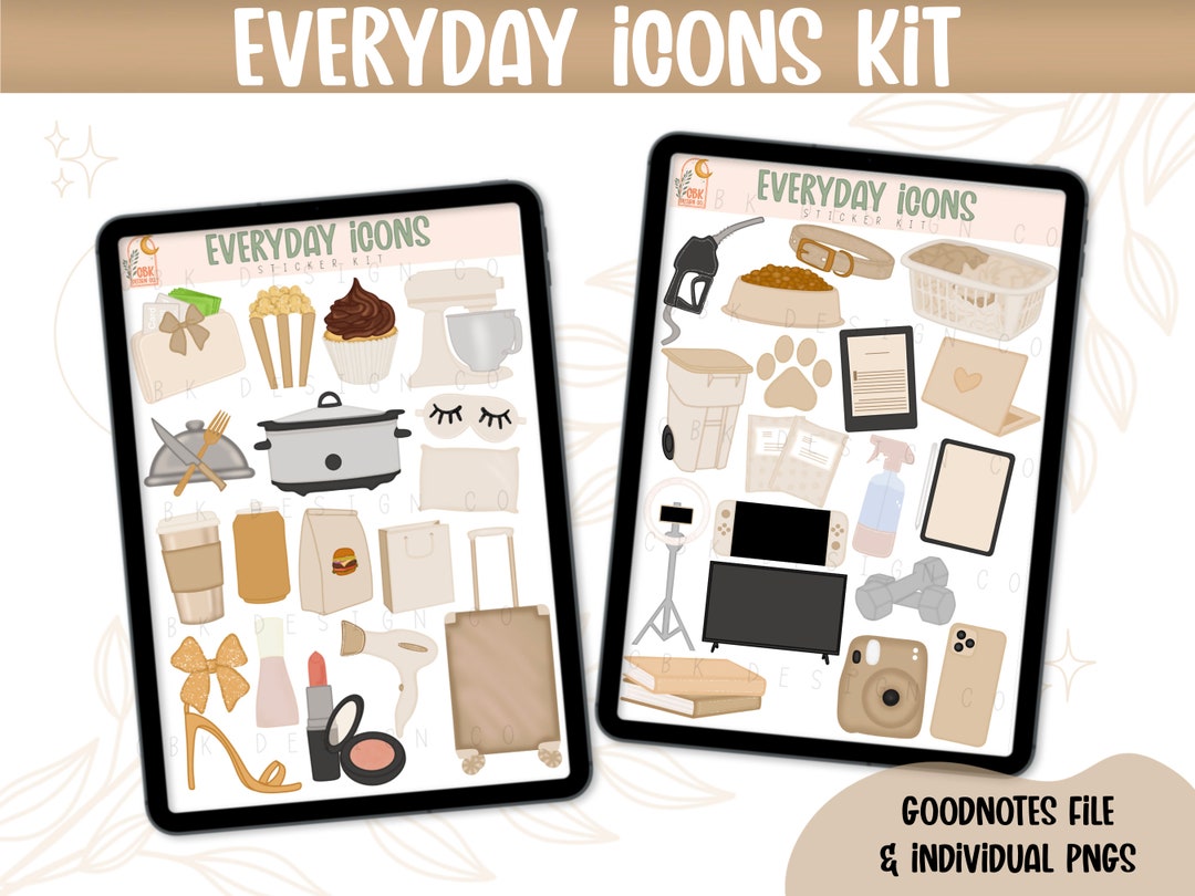 Digital Sticker Kit| Everyday Icons- Neutral| Goodnotes Files & Pngs ...