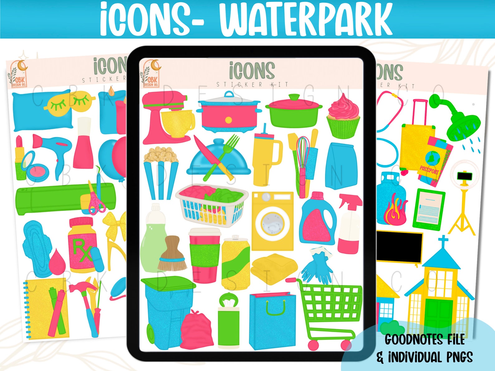 Digital Sticker Kit| Icons- Waterpark | Goodnotes Files & Pngs- Digital ...