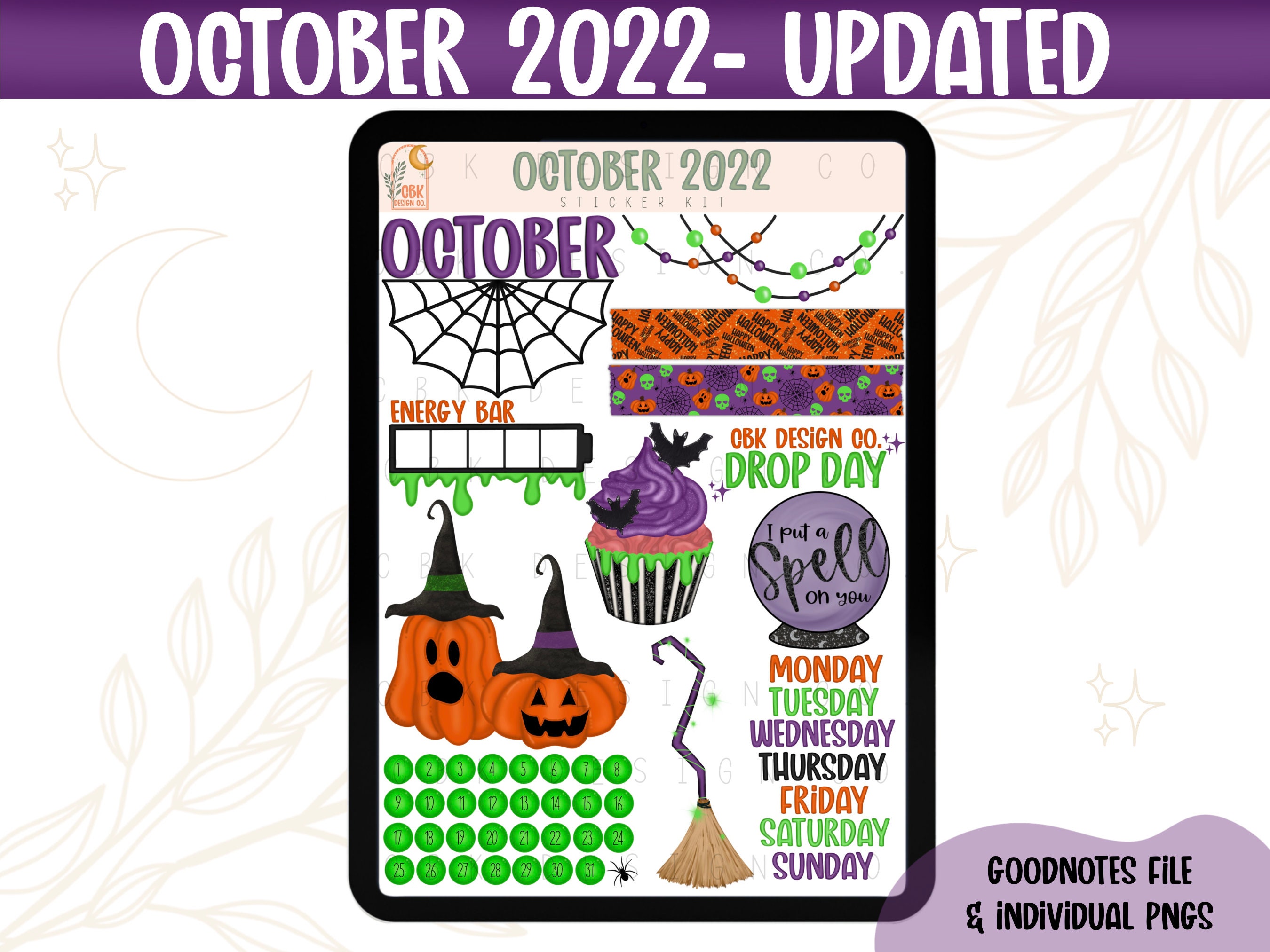 October Digital Sticker Kit- Updated 2022- Goodnotes Files & Pngs ...