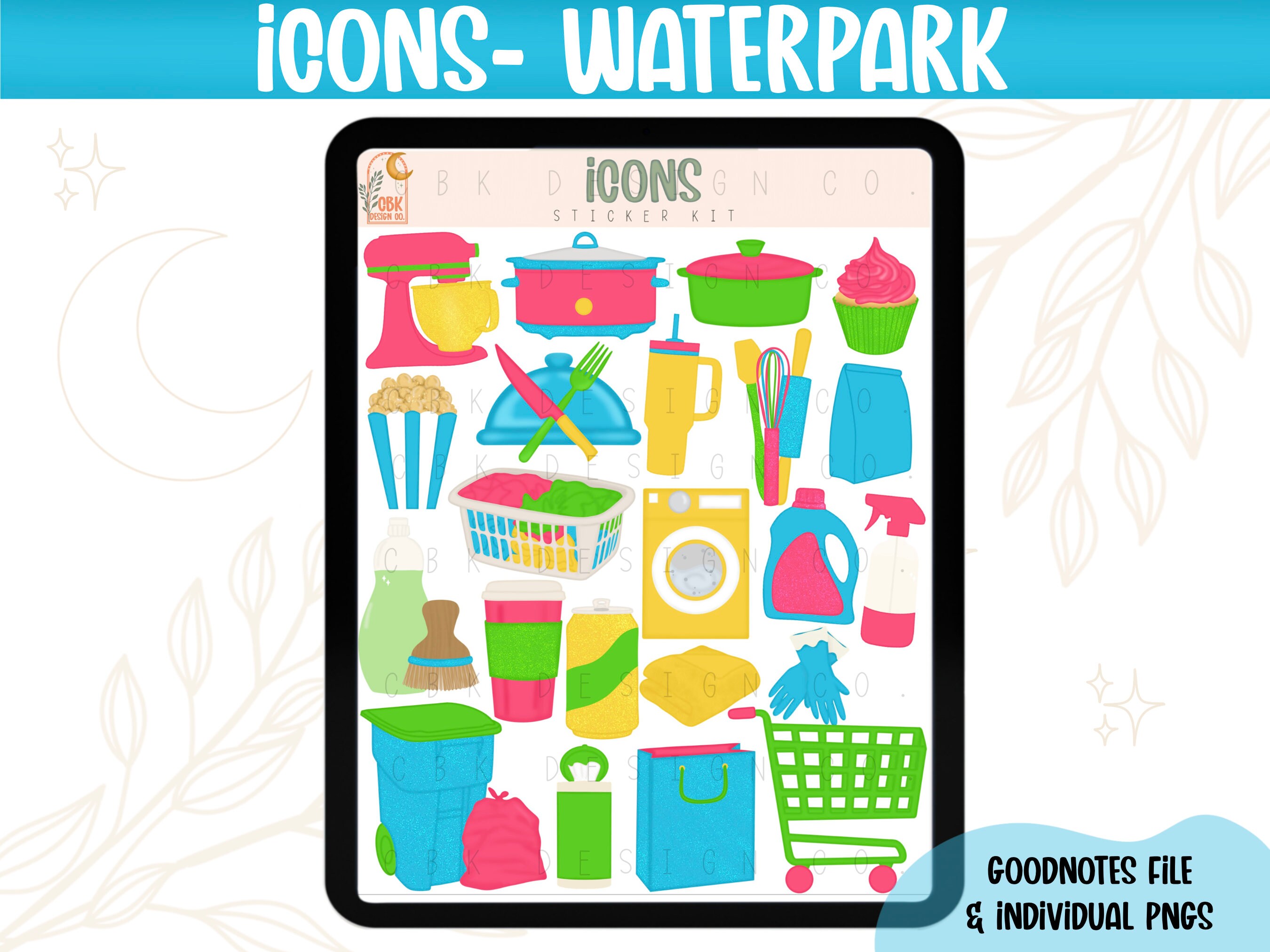 Digital Sticker Kit| Icons- Waterpark | Goodnotes Files & Pngs- Digital ...