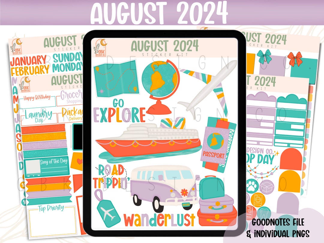 August Digital Sticker Kit 2024- Travel- Goodnotes Files & Pngs ...